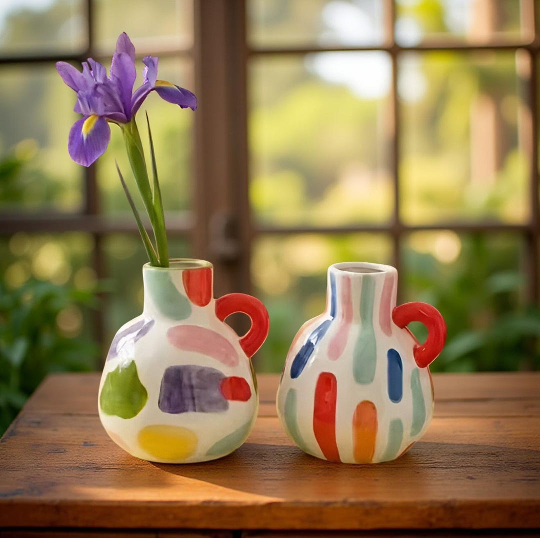 Modern Geometric Ceramic Vase, Colorful Home Decor - Etsy