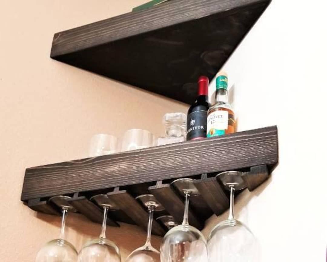 Stained Corner Floating Wine Shelf, Rustic Modern Farmhouse Wood ...