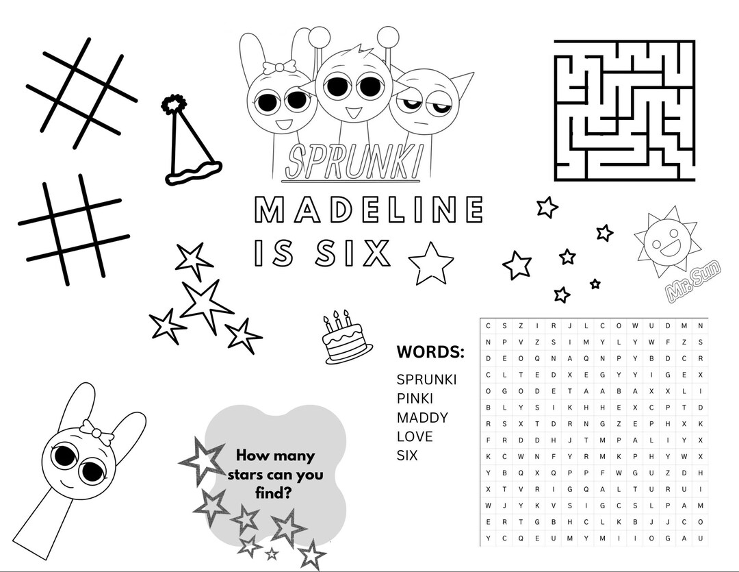 SPRUNKI Birthday Activity Sheet | Coloring Page, Maze (digital Download ...
