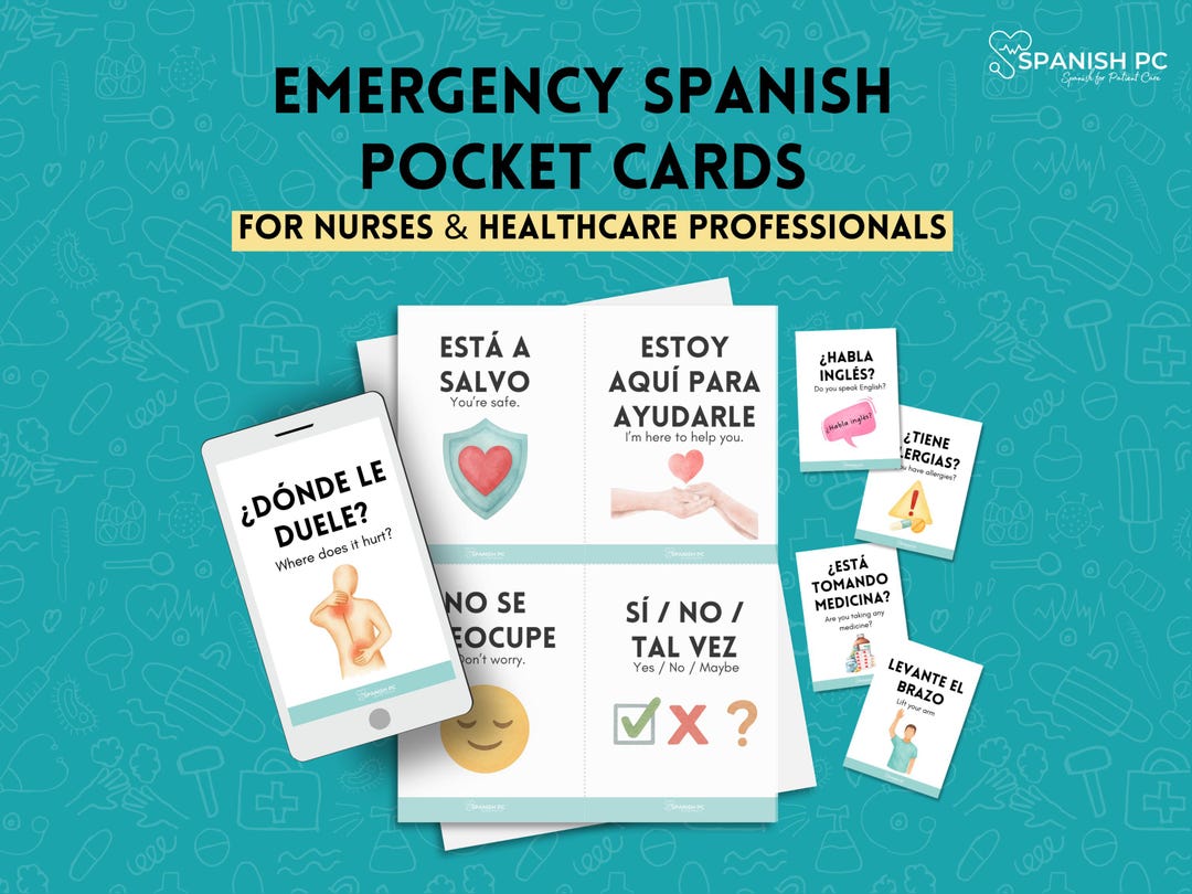 Emergency Spanish Pocket Cards for Nurses | Medical Printable | Patient ...