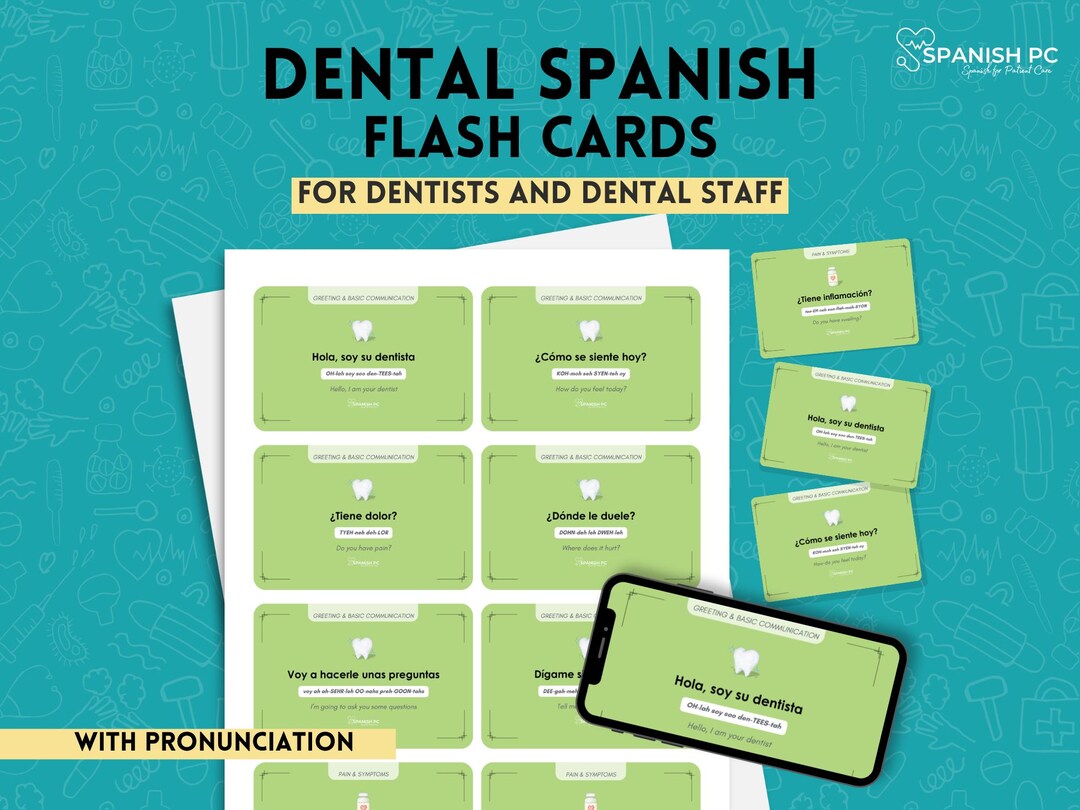 Dental Spanish Flashcards for Dentists Hygienists | 50 Essential ...