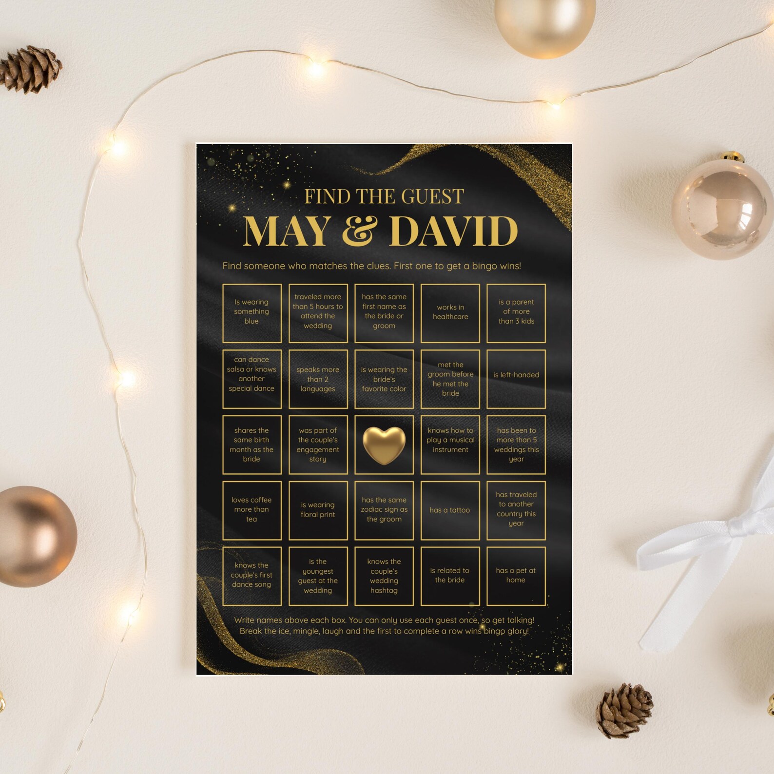 Find the Guest Wedding Bingo: Bridal Shower Icebreaker (printable PDF ...