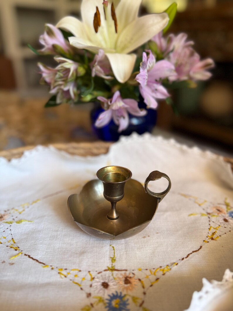 Antique Brass Chamberstick Candle Holder, Scalloped Drip Tray - Etsy