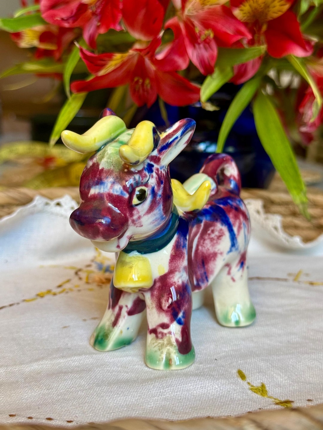 Vintage Japanese Ceramic Calf Figurine – Multicolour Drip-glaze – 1950s ...