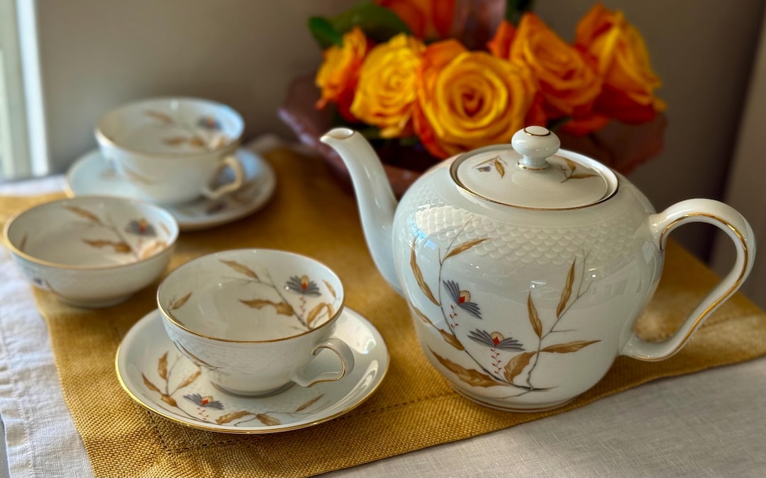 Vintage Thomas Germany Tea Set | Mid-century Floral Gold Leaf Porcelain ...