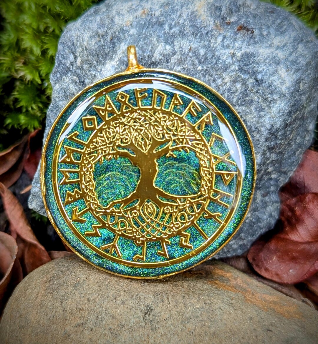 Rune & Tree of Life Orgonite Pendant | Grounding, Wisdom - Etsy