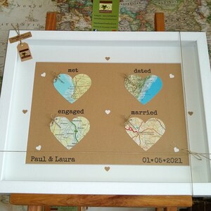 Map Love Hearts - Personalised Wedding Keepsake - Framed Custom ...