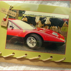 Classic Car - Red Ferrari - Irish Cows - Personalised Greeting Card ...