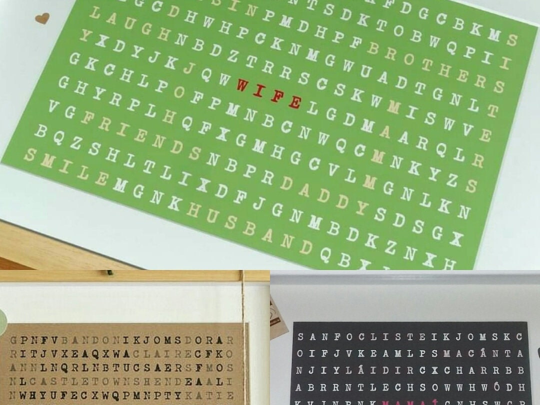 Personalised Word Search Frame Framed Keepsake Handmade in - Etsy