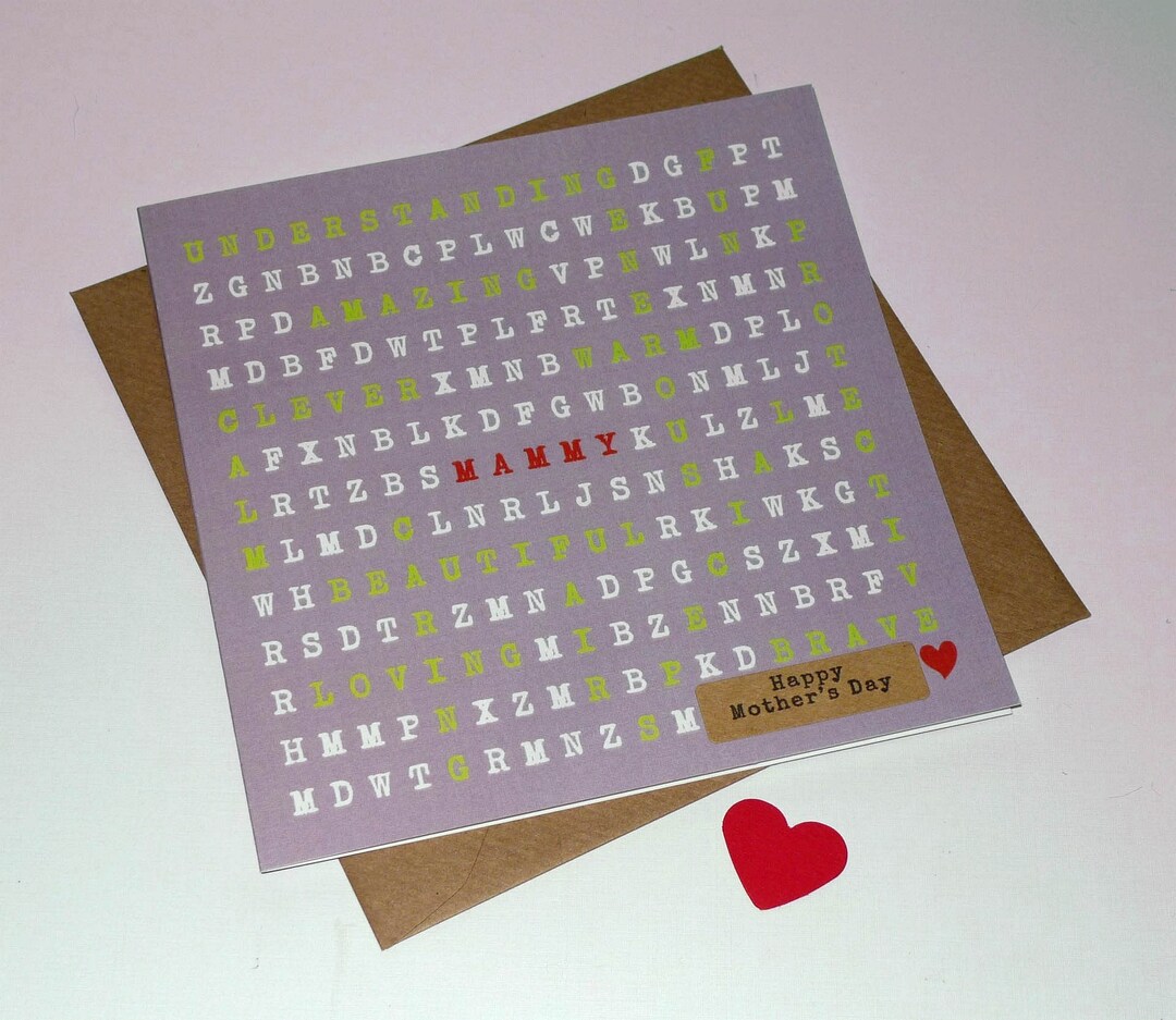MAMMY Word Search Greeting Card for Mother Personalised Card Printed in ...