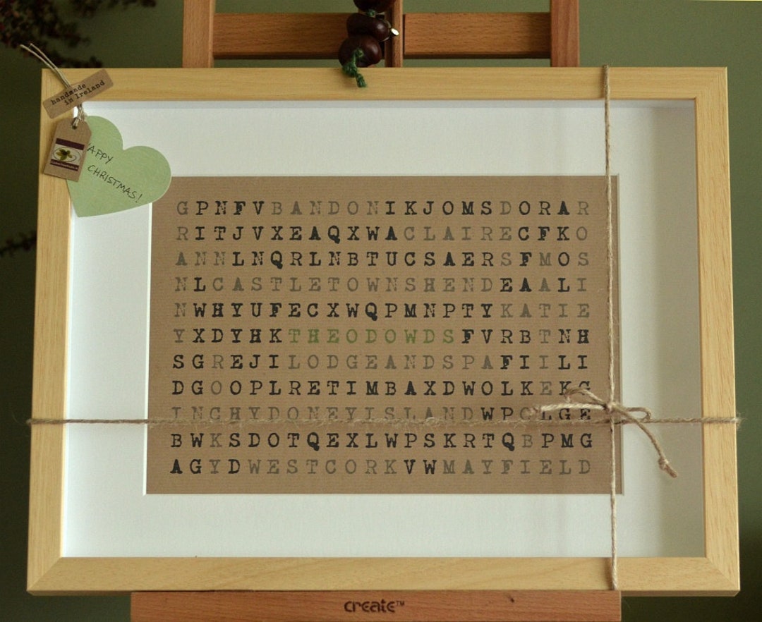 Personalised Word Search Frame - Framed Keepsake - Handmade in Ireland ...
