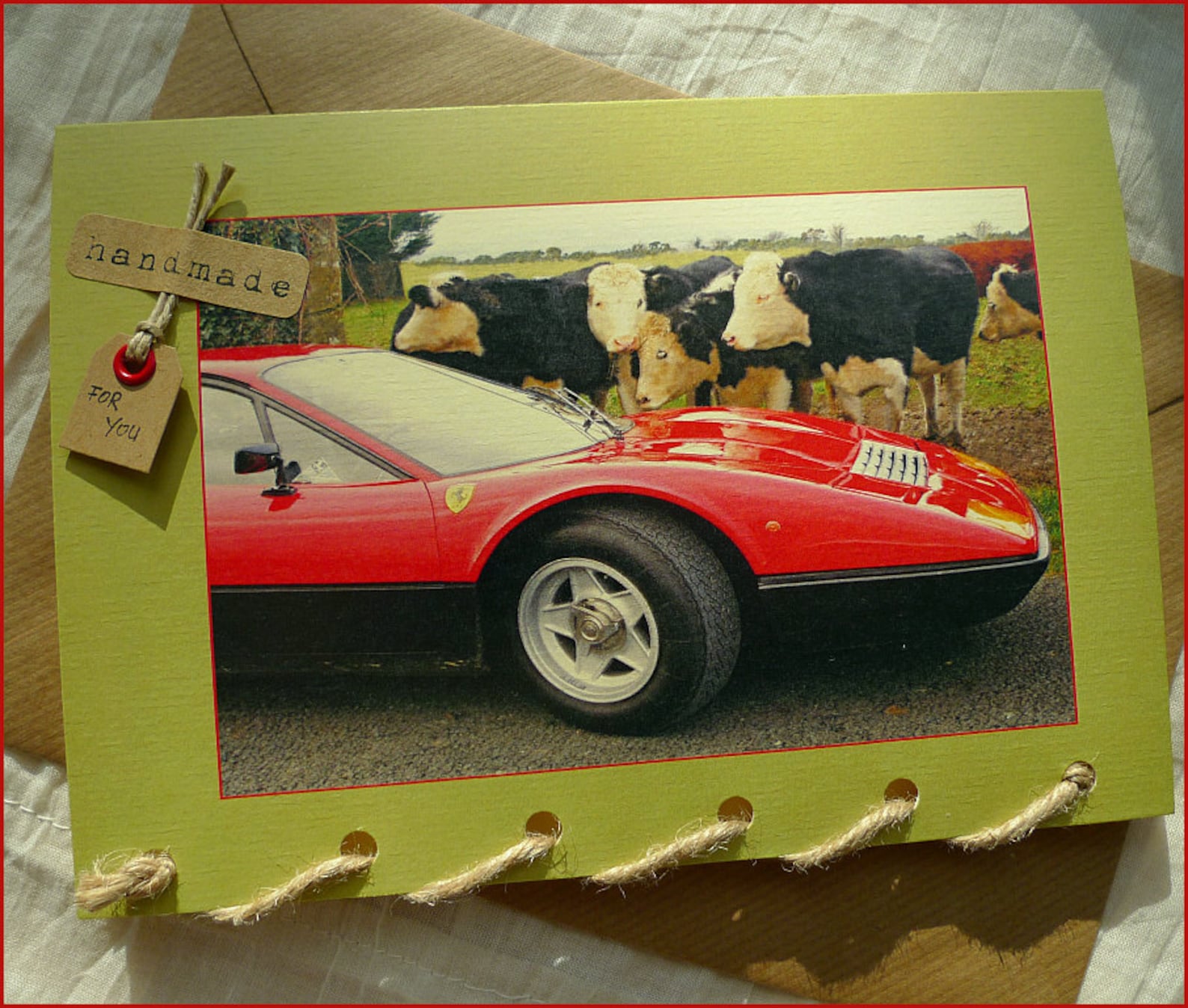 Classic Car - Red Ferrari - Irish Cows - Personalised Greeting Card ...