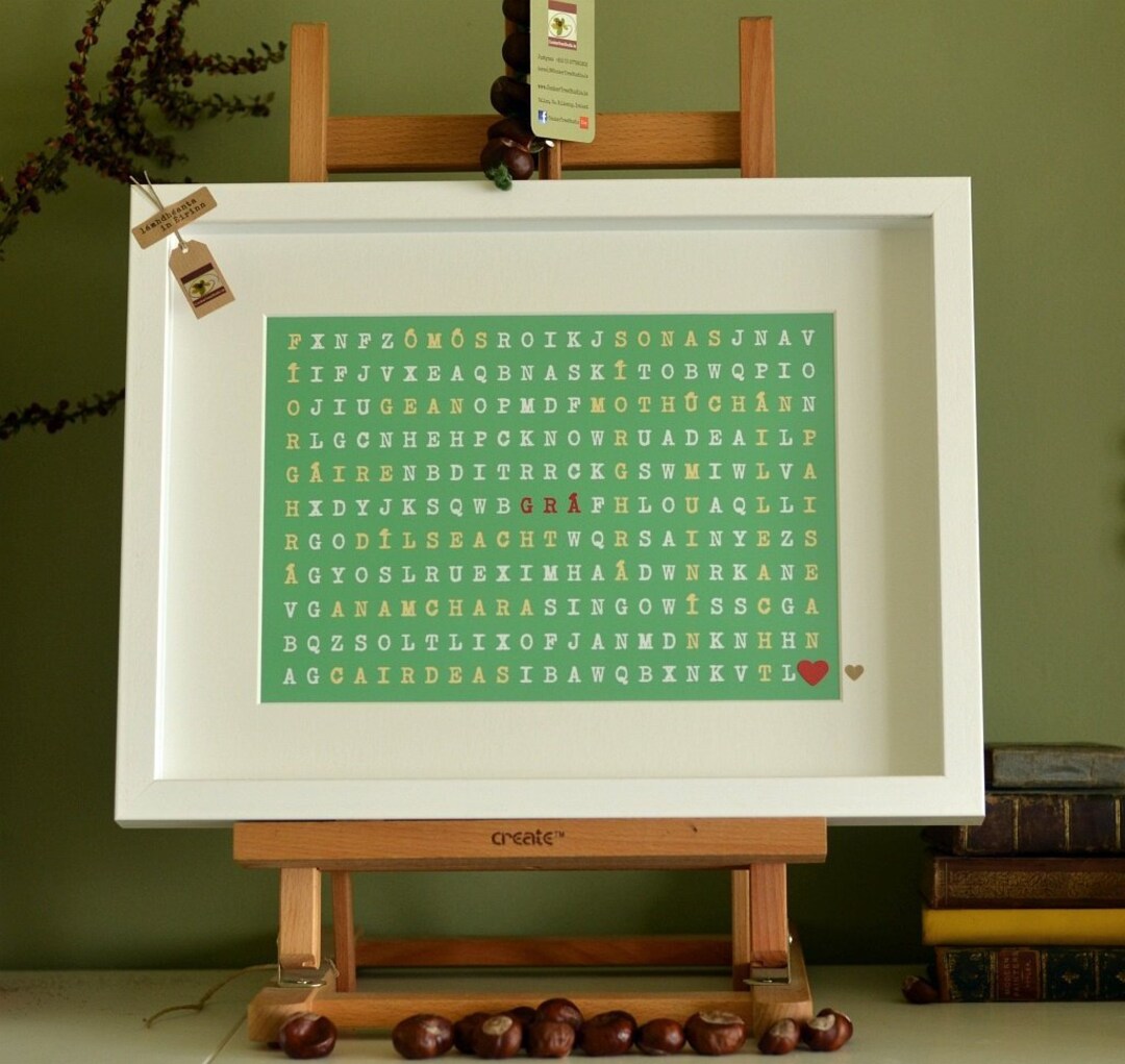 Irish Wall Art - Grá (love) - Irish Language Word Search Framed ...