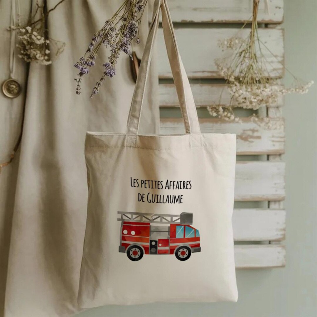 Canvas Tote Bag | Fire Truck Graphic Tote Bags | Cute Minimal Everyday ...