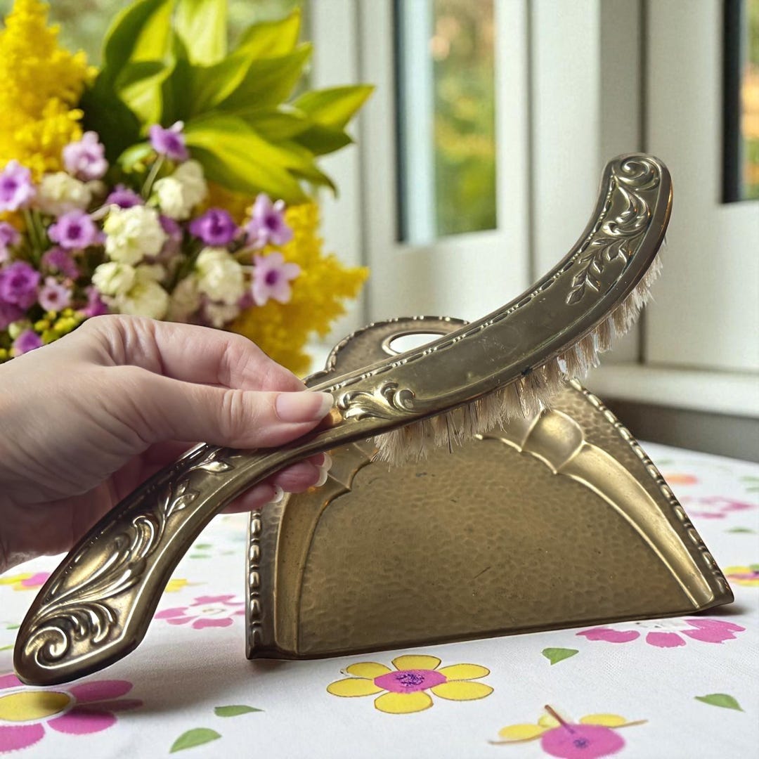 Art Nouveau Brass Dustpan & Brush Set - Early 1900s Vintage Kitchen ...