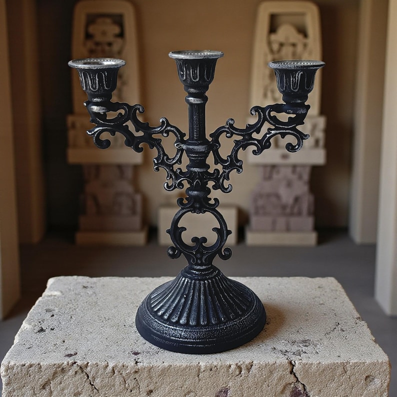 Gothic Black Small Candelabra | Dark Altar Candle Holder | Witchy ...