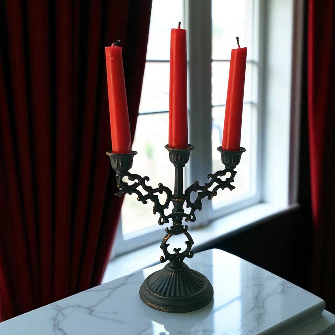 Gothic Black Small Brass Candelabra | Dark Altar Candle Holder | Witchy ...