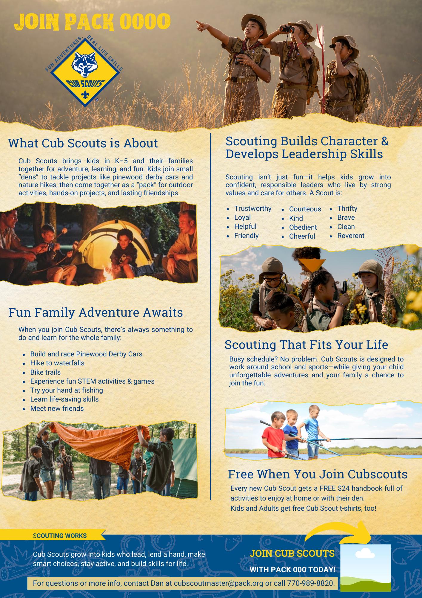 Cub Scouts Recruitment Flyer Template: Editable Through Free Canva Pack ...