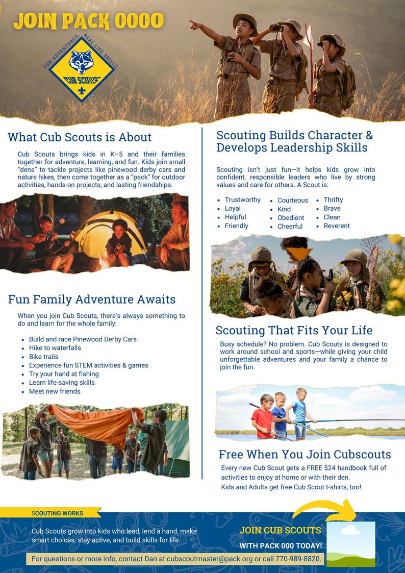 Cub Scouts Recruitment Flyer Template: Editable Through Free Canva Pack ...