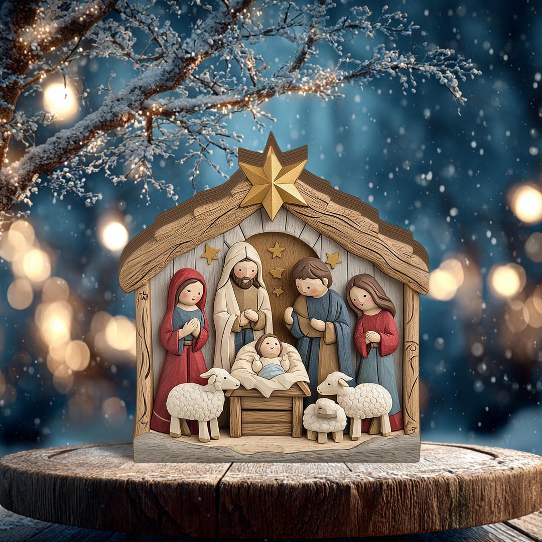 Rustic Nativity Scene Wooden Block Decor | Farmhouse Christmas Manger ...