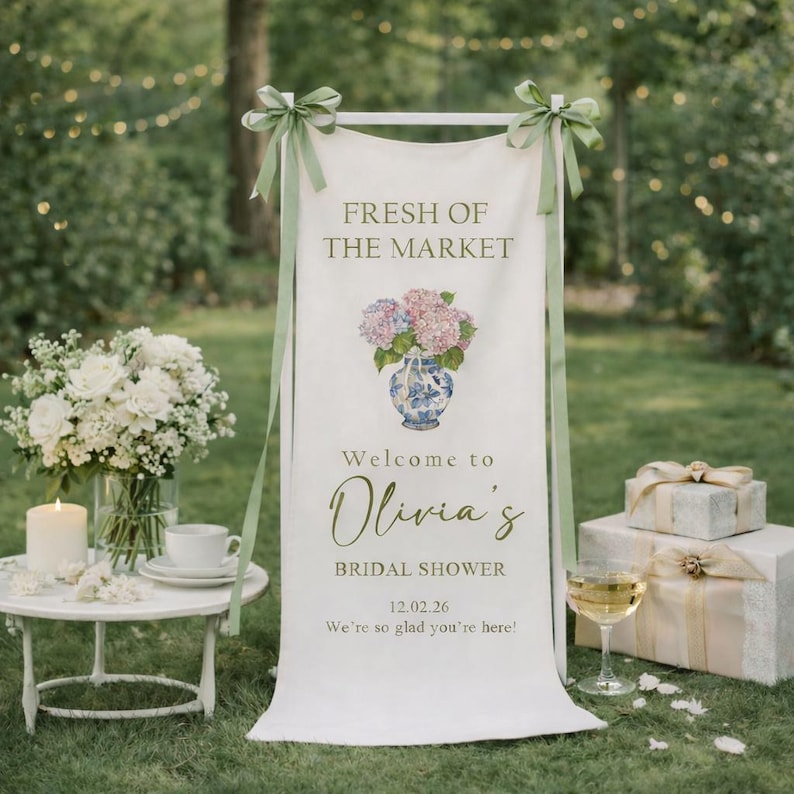 Fresh off the Market Bridal Shower Banner, Personalized Floral Bridal ...