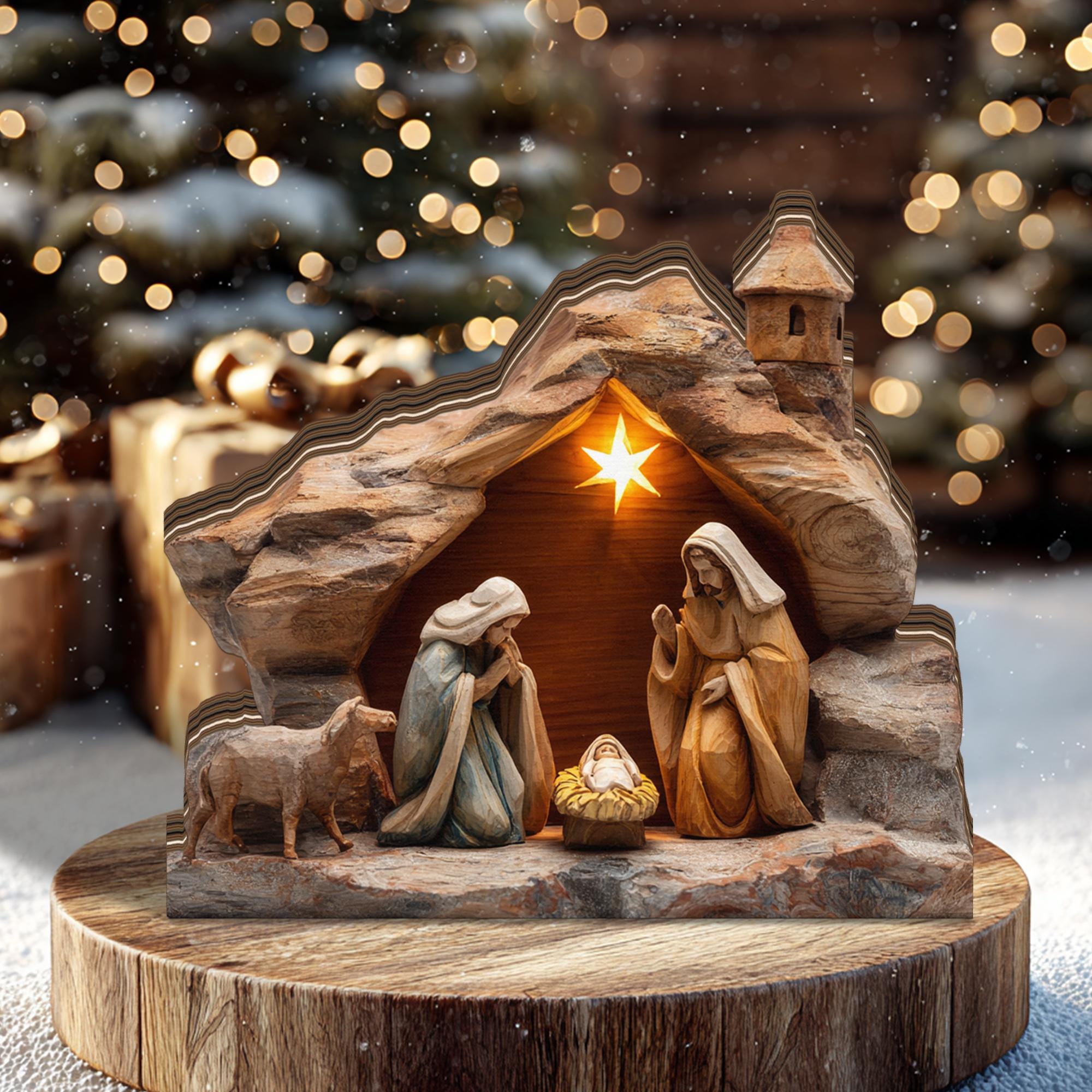 Rustic Wooden Nativity Scene Block | Holy Family Manger Creche Decor - Etsy