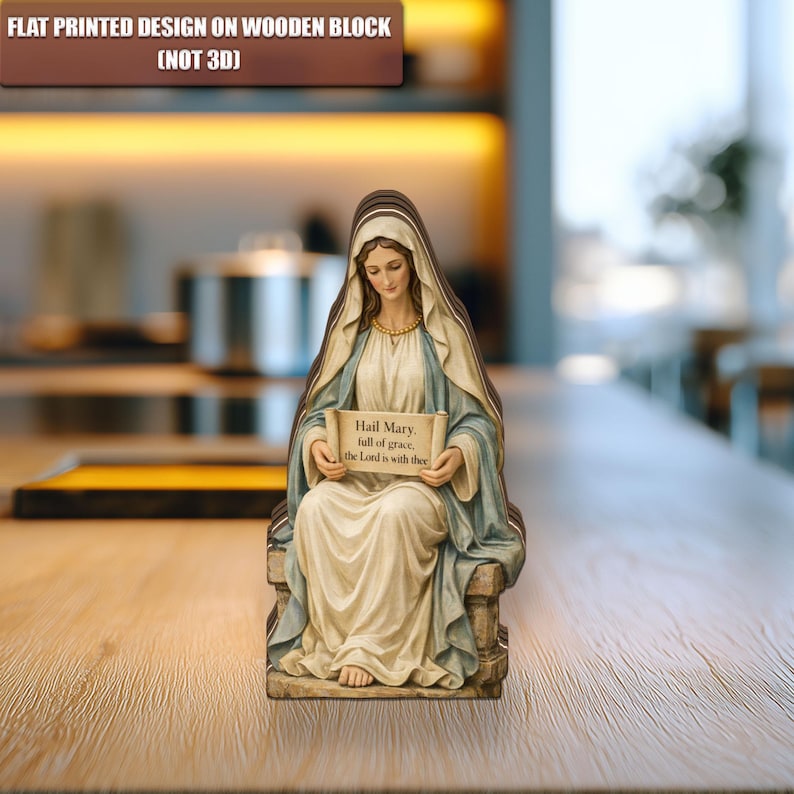 Virgin Mary Wooden Block Decor, Hail Mary Catholic Gift, Religious ...