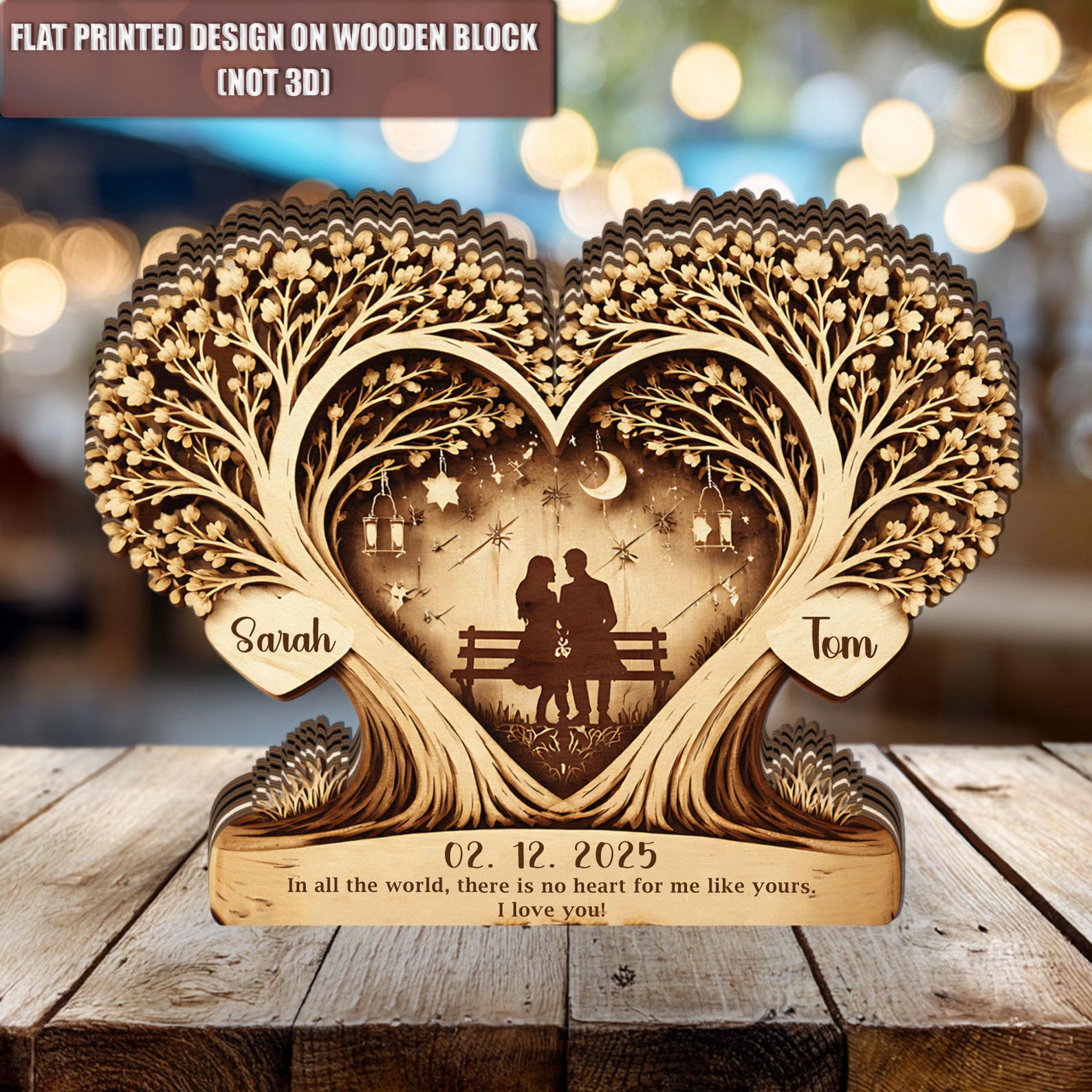 Personalized Tree Wood Block, Custom Couple Name Sign, 5th Anniversary ...