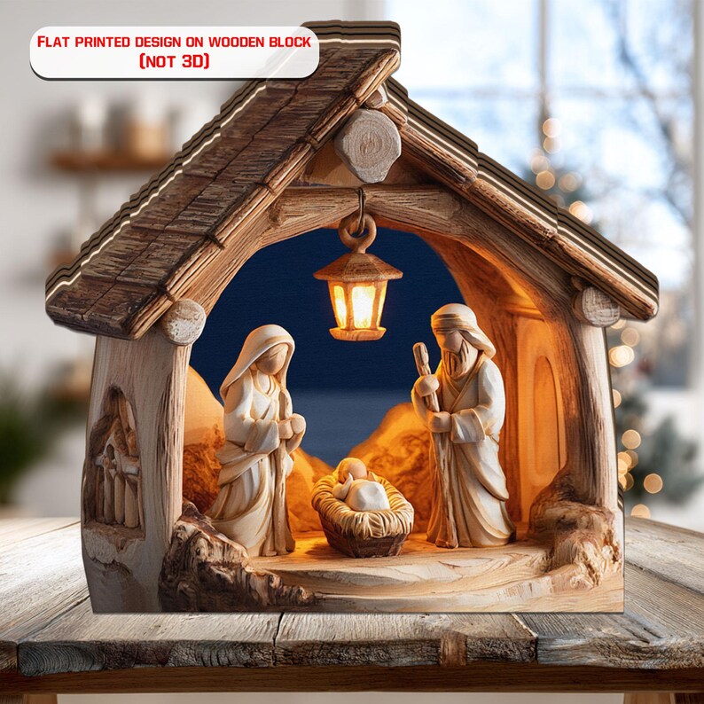 Rustic Nativity Scene | Handcrafted Wooden Holy Family Manger With ...