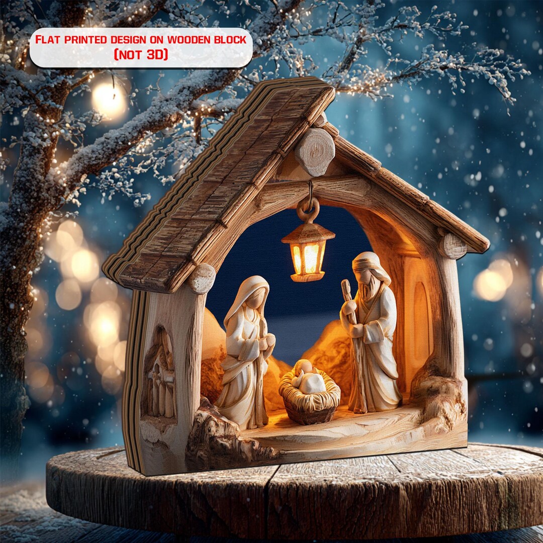 Rustic Nativity Scene | Handcrafted Wooden Holy Family Manger With ...