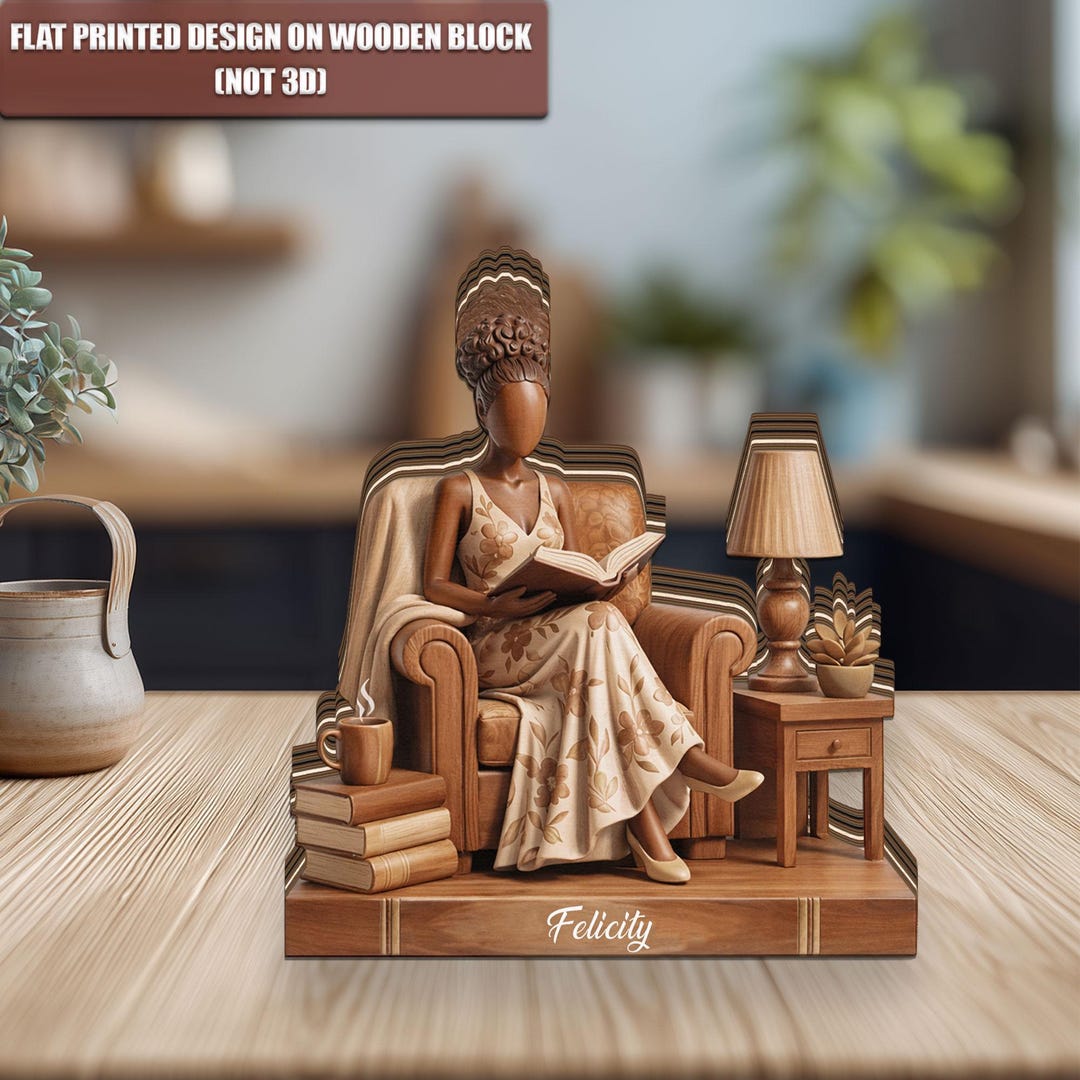 Personalized Reading Woman Wooden Block, Books Lover Gift, Custom Name ...