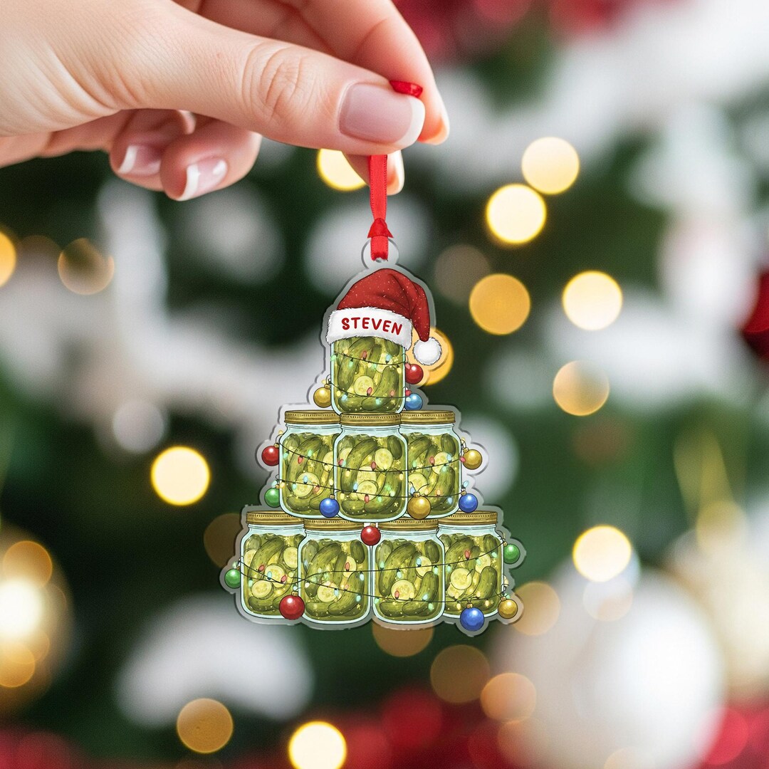 Personalized Pickle Jar Tree Acrylic Ornament: Christmas Name Decor - Etsy