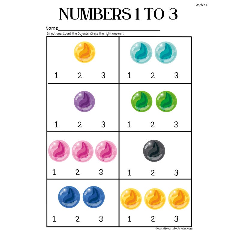 Counting Objects Printable: Numbers 1-3 Homeschool Math (PDF Download 8 ...