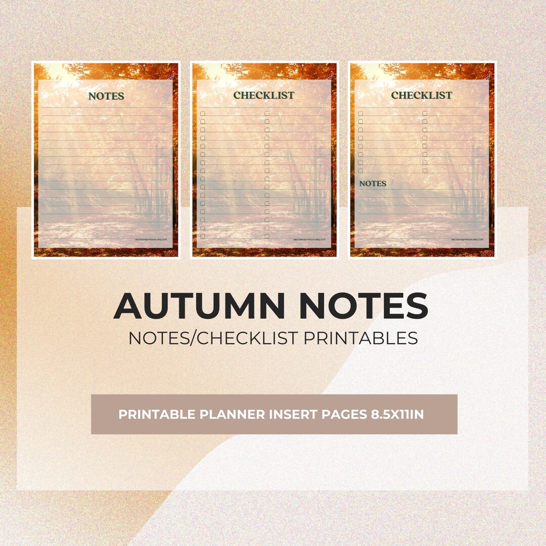 Autumn Printable Lined Paper: Note, Checklist Pages (PDF Download) - Etsy