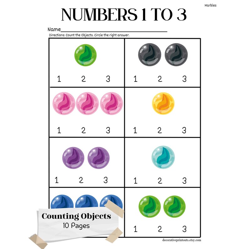 Counting Objects Printable: Numbers 1-3 Homeschool Math (PDF Download 8 ...