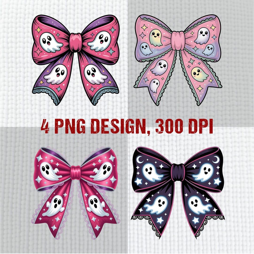 Pink Halloween Ghost Bows PNG: Coquette Soft Girl Designs (digital ...