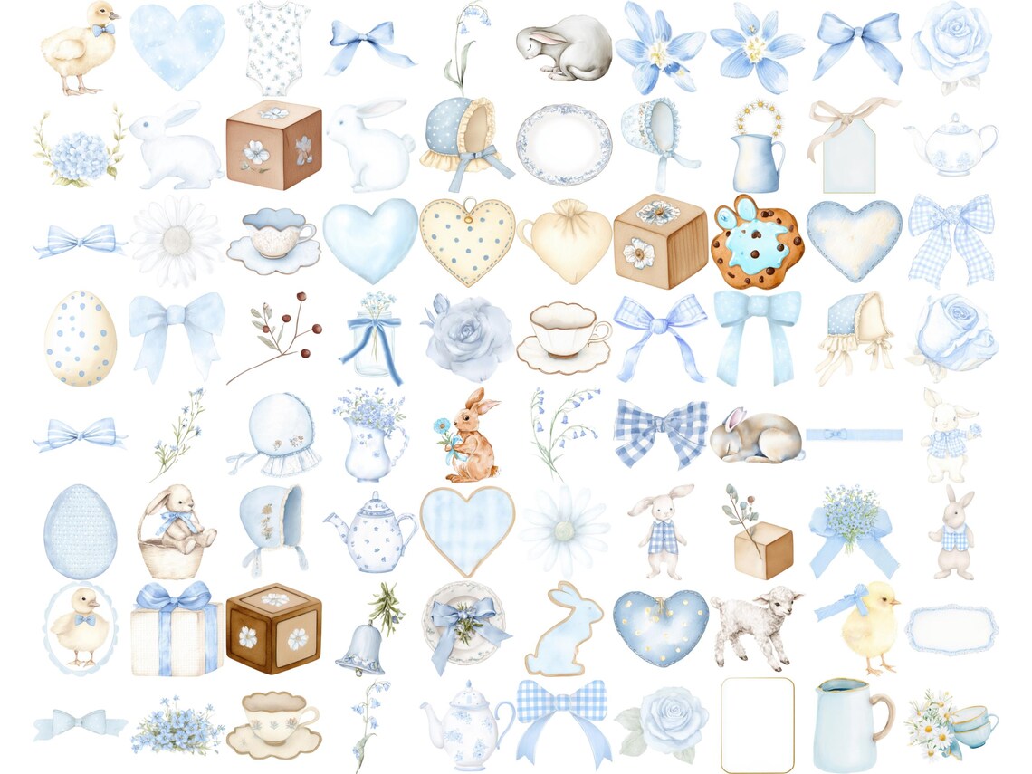 Baby Blue Nursery Clipart – Vintage Bunny & Duck (250+ PNG) - Etsy