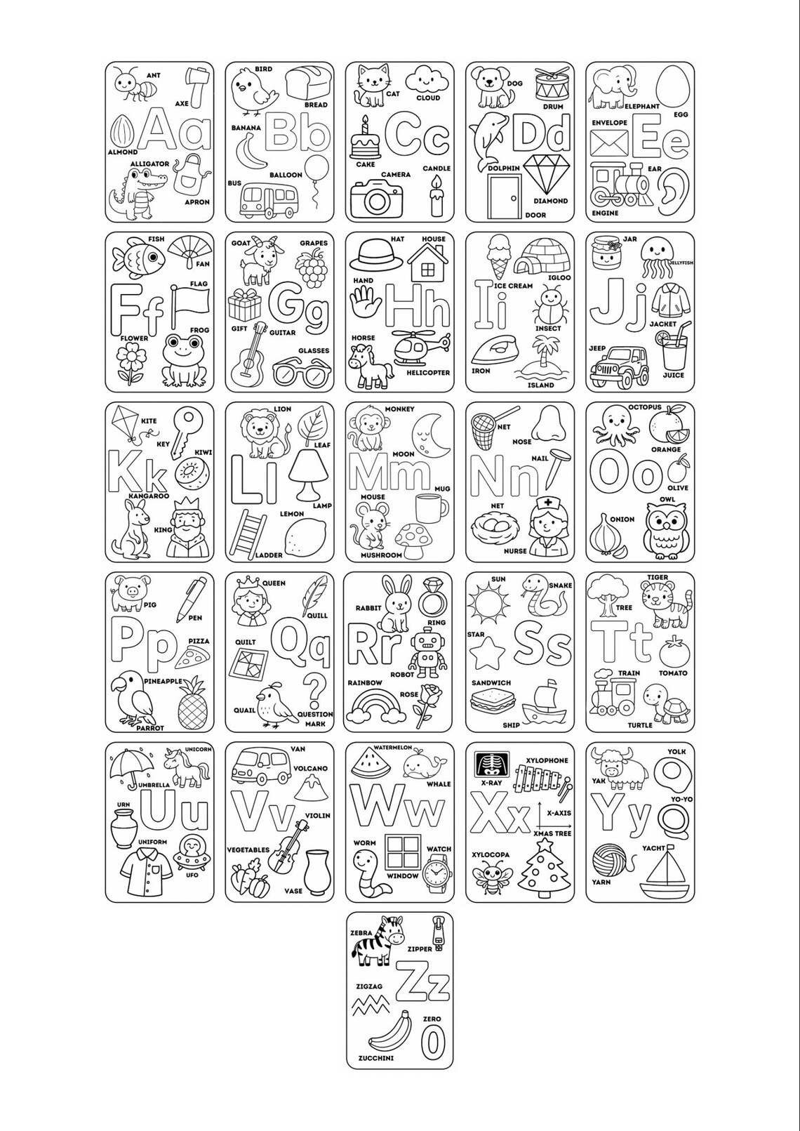 Alphabet Coloring Pages – 26 Printable Sheets | Instant PDF Download ...