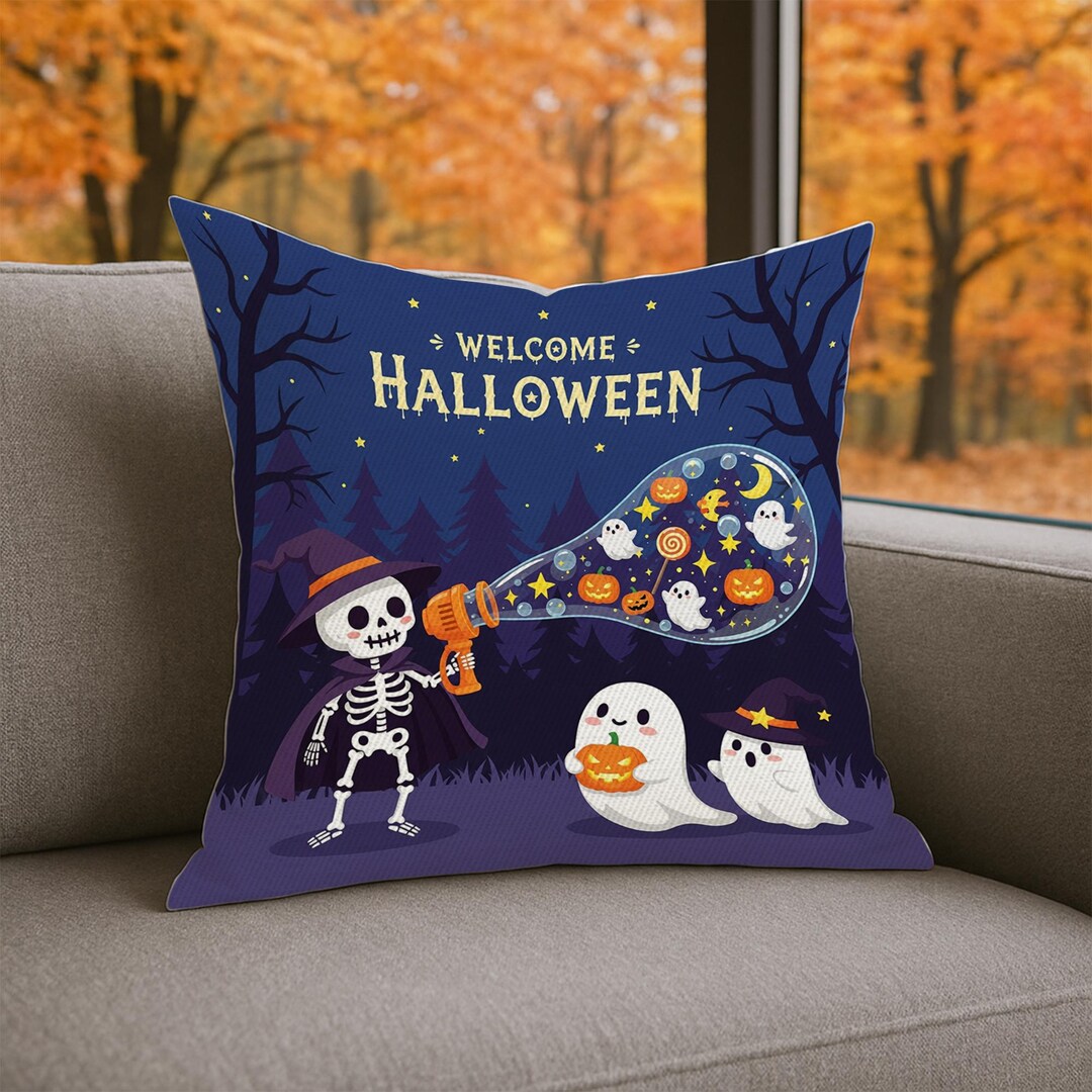 Halloween Pillow: Spooky Ghost & Skeleton Decor - Fall Cushion - Etsy