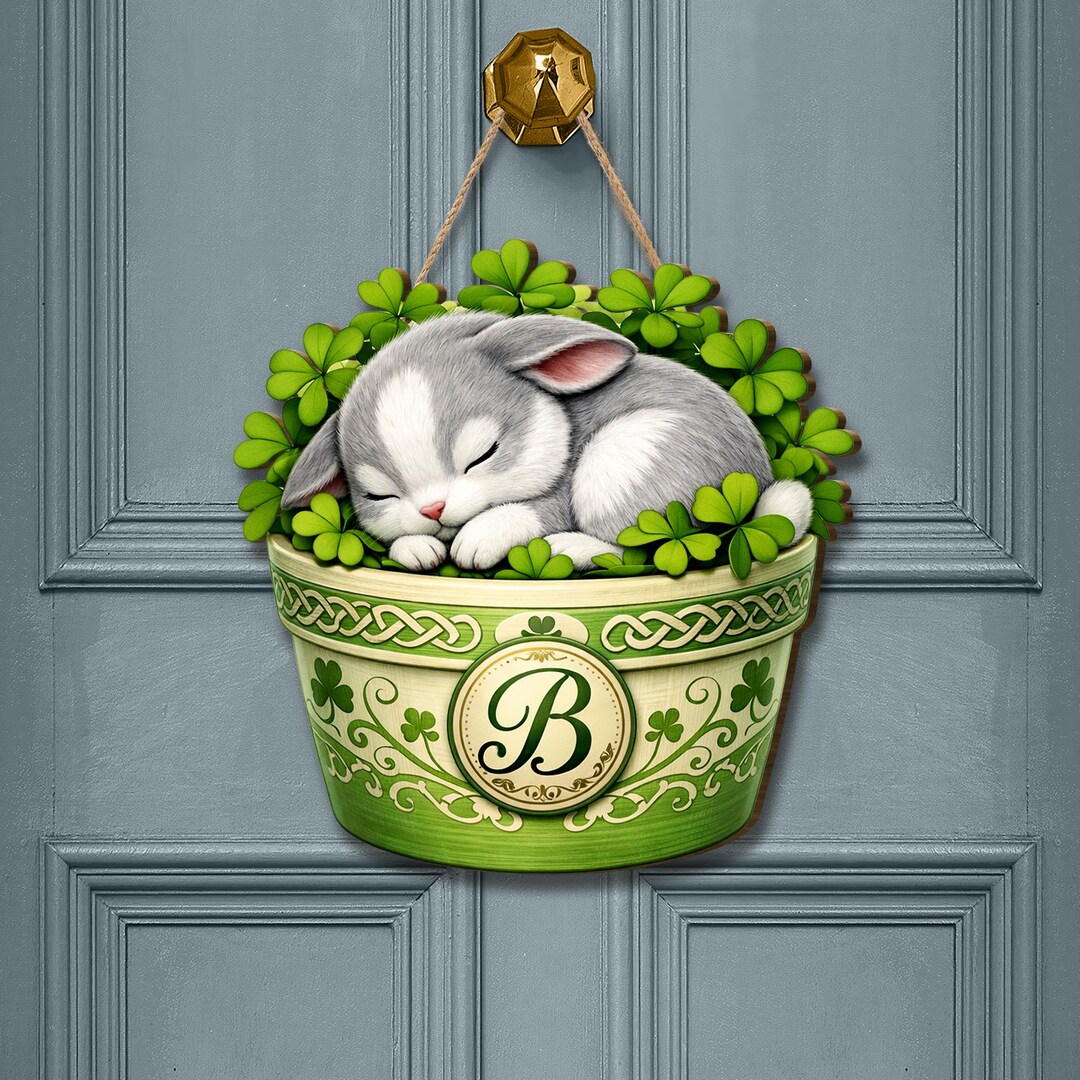 St Patrick Hase Türschild: Kleeblattkranz aus Holz, Monogramm Dekor ...