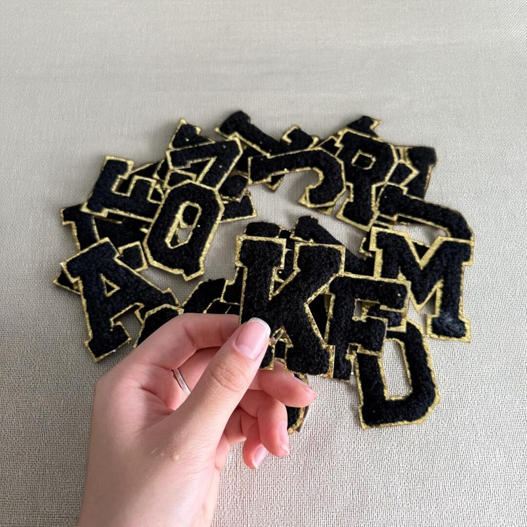 Gold Glitter Letter Trim | Embroidery Patch, Chenille Letter Iron on ...