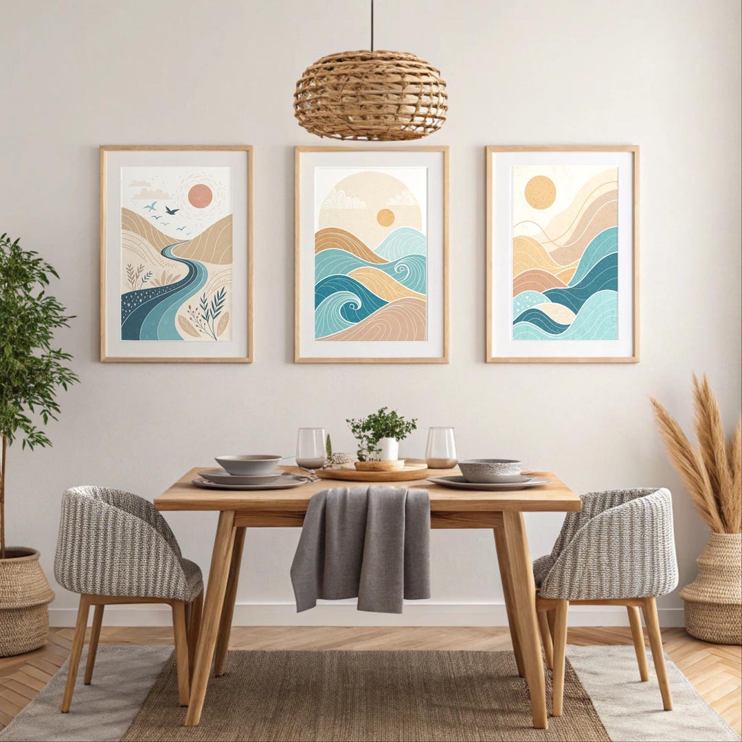 Set of 8 Minimalist Posters | 8 Printable Ocean Wave Wall Art | Coastal ...