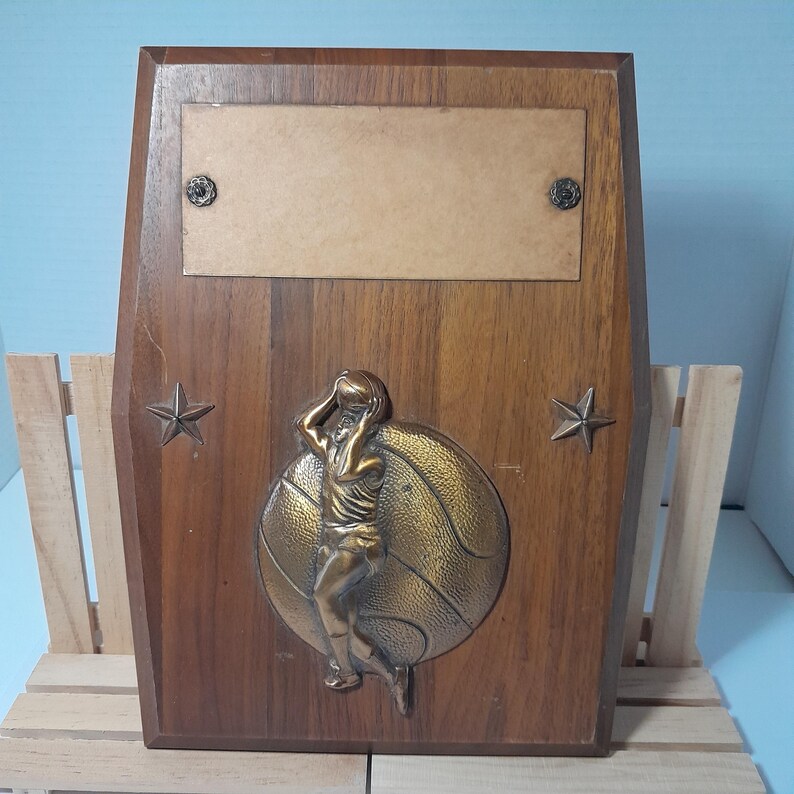Vintage 1970s Basketball Trophy With Wood Plaque Metal Plate Ready to ...