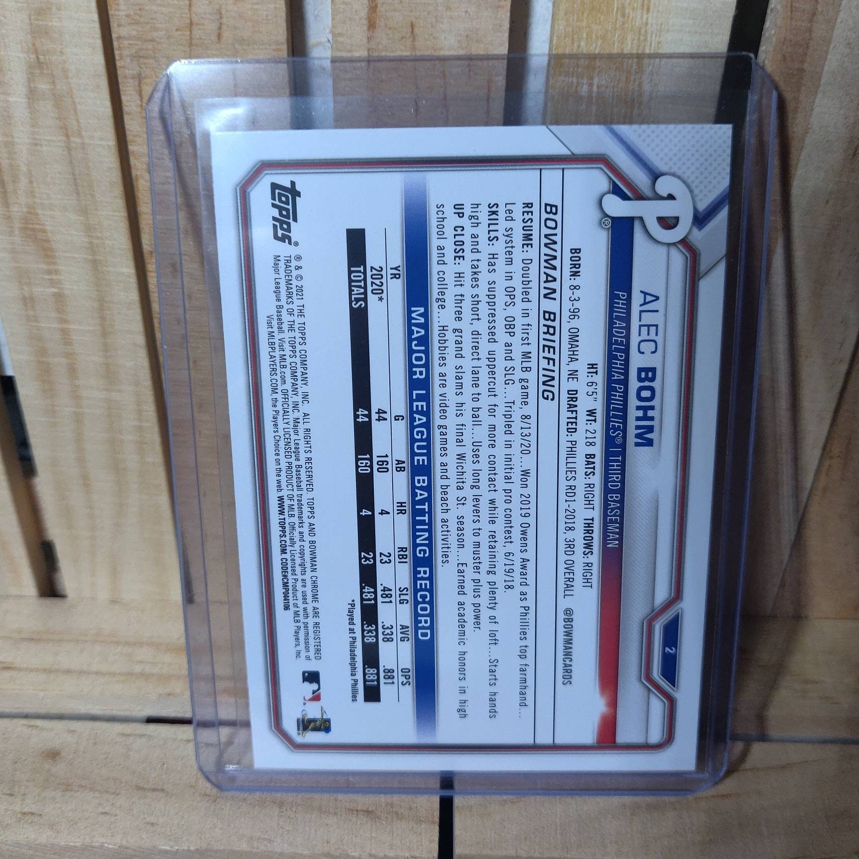 Alec Bohm RC 2021 Topps Bowman Base set Baseball Card | Etsy