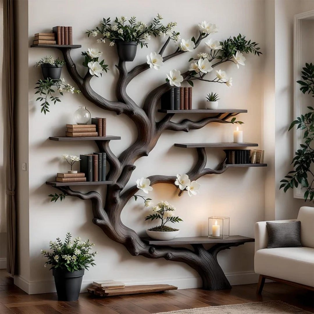 Solid Wood Tree Bookshelf – Nature Theme Decor for Living Room - Etsy