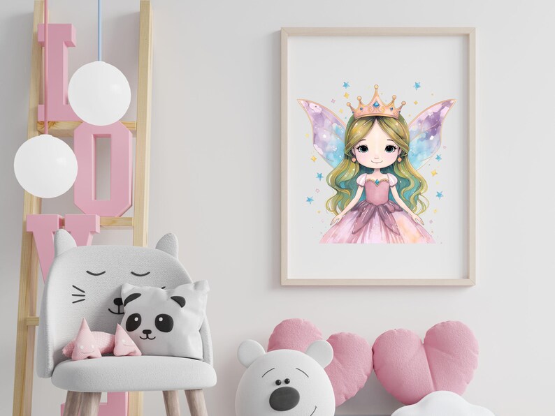 Watercolor Fairy Princess Clipart: Kids Nursery Art (SVG PNG JPG ...