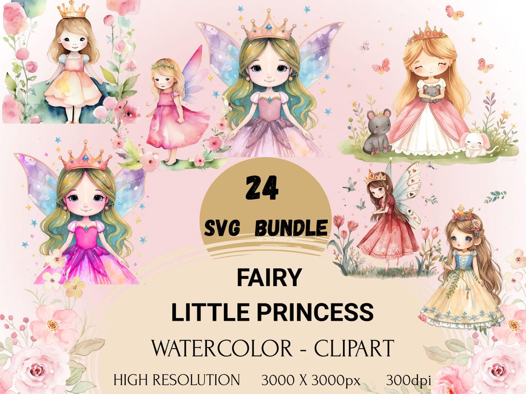 Watercolor Fairy Princess Clipart: 24 Kids Nursery Fairy Princess SVG ...
