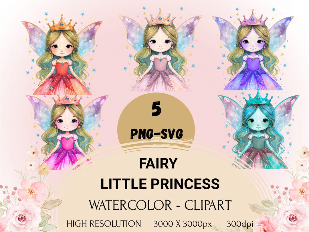 Watercolor Fairy Princess Clipart: Kids Nursery Art (SVG PNG JPG ...