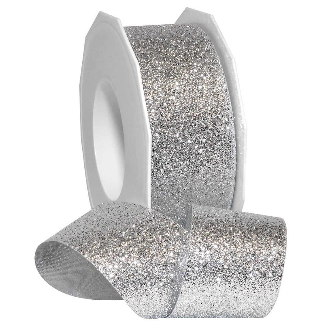Silver Glitter Ribbon, Princess Glitter Metallic and Nylon Ribbon, 1-1/ ...
