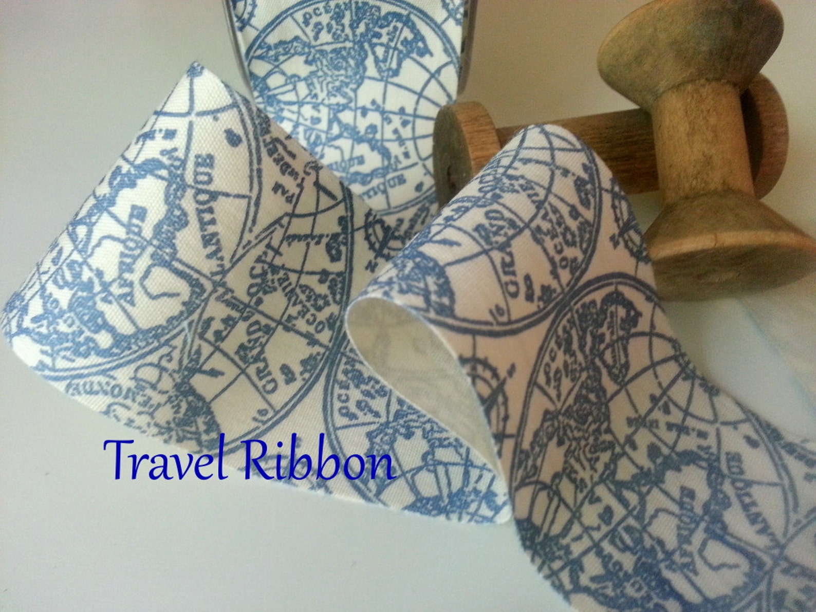 5 Yards, World Map Ribbon - 2-inch Natural Canvas - Blue - Etsy